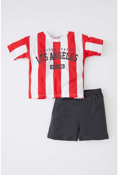 DeFacto Erkek Bebek Regular Fit Çizgili Kısa Kollu Tişört Şort Takım Y5969A222SM