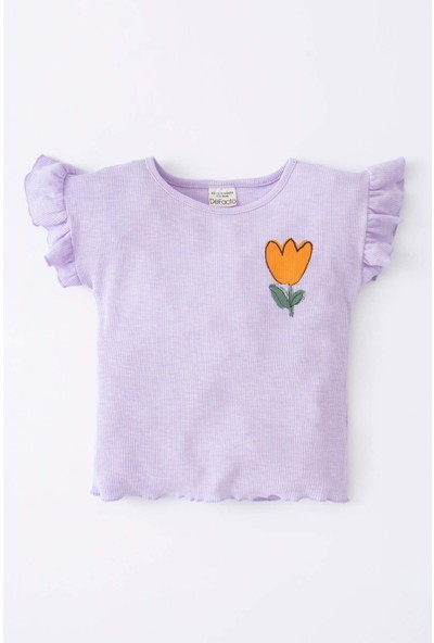 DeFacto Kız Bebek Çiçekli Regular Fit Kaşkorse Kısa Kollu TIŞÖRT Y6461A222SM