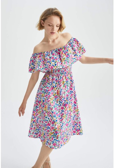 DeFacto Çiçekli Carmen Yaka Mini Elbise Z0278AZ22HS