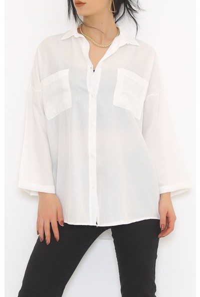 Hepsi Yeni Moda Hepsiyenimoda Salaş Cepli Gömlek Beyaz