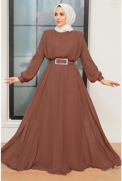 Neva Style Tesettürlü Abiye Elbise - Tokalı Kemerli Kahverengi Tesettür Saten Abiye Elbise 36050kh Neva Style Tesettürlü Abiye Elbise - Tokalı Kemerli Kahverengi Tesettür Saten Abiye Elbise 36050kh