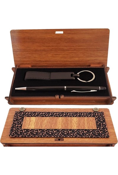 Kobal Business Ahşap Kutulu Siyah Kalem ve Anahtarlık