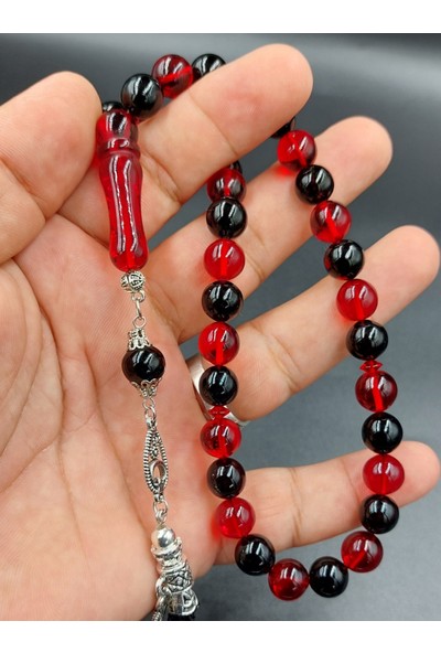 İbrahim Altıntaş Küre Kesim Kırmızı-Siyah Kehribar Tespih