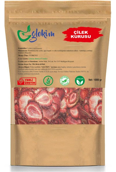 Glokim Çilek Kurusu 1000 gr - Kurutulmuş Meyveler