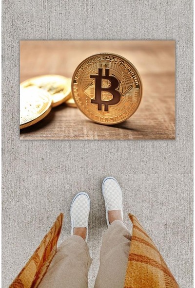 Cotton Garden Dijital Baskı Dekoratif Bitcoin Pudra Kapı Önü Paspası PS1177
