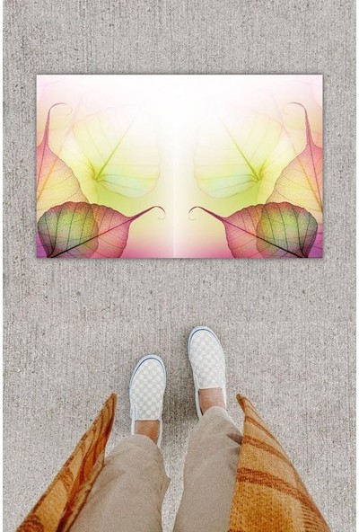 Cotton Garden Dijital Baskı Dekoratif Yaprak Pembe Kapı Önü Paspası PS1240 Cotton Garden Dijital Baskı Dekoratif Yaprak Pembe Kapı Önü Paspası PS1240