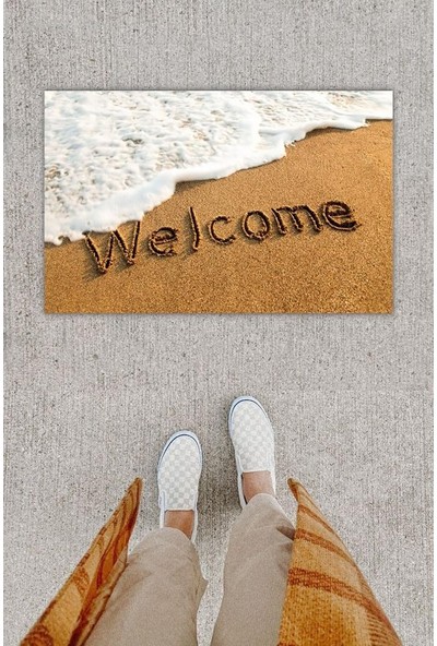 Cotton Garden Dijital Baskı Dekoratif Welcome Beyaz Kapı Önü Paspası PS1264 Cotton Garden Dijital Baskı Dekoratif Welcome Beyaz Kapı Önü Paspası PS1264