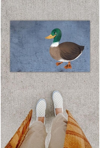 Cotton Garden Dijital Baskı Dekoratif Ördek Antrasit Kapı Önü Paspası PS1258