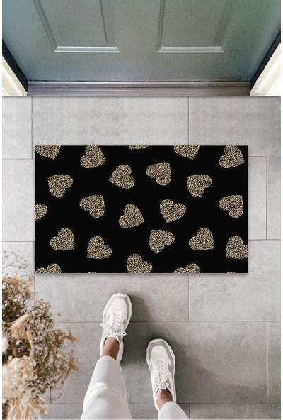 Cotton Garden Siyah Kapı Önü Paspası Leopar Kalp Desen PS881 Cotton Garden Siyah Kapı Önü Paspası Leopar Kalp Desen PS881