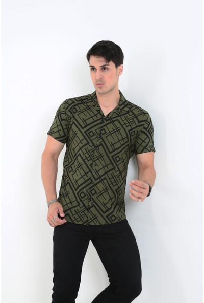 Naglita Erkek Apaş Yaka Pamuk Viskon Kısa Kollu Gömlek (Desenli) Naglita Erkek Apaş Yaka Pamuk Viskon Kısa Kollu Gömlek (Desenli)