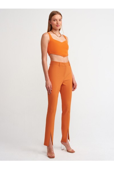 Dilvin 70528 Yırtmaç Detaylı Skinny Pantolon-Kiremit
