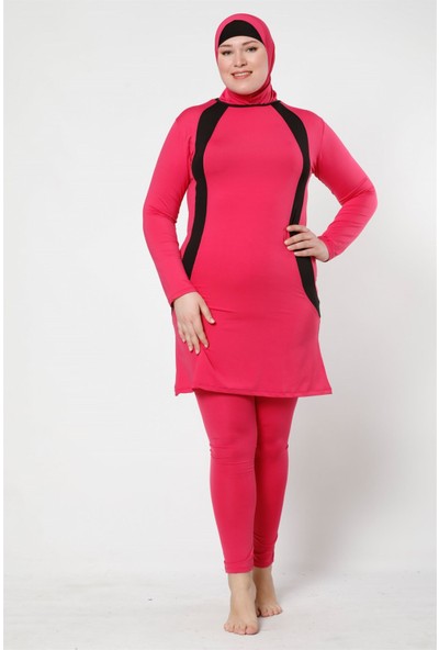 Moda Çizgi Tam Kapalı Taytlı Likralı Büyük Beden Tesettür Mayo 28014