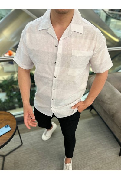 Alum Yazlık Keten Rahat Kumaş Çizgili Gömlek Alum Yazlık Keten Rahat Kumaş Çizgili Gömlek