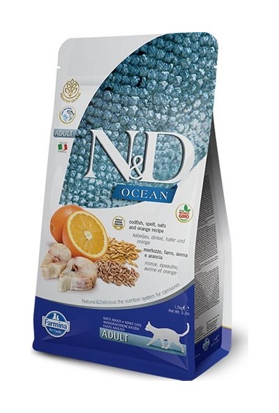 N&d Düşük Tahıllı Ocean Morina Balıklı ve Portakallı Yetişkin Kedi Maması 1 Kg. Metal Açk. Pkt. N&d Düşük Tahıllı Ocean Morina Balıklı ve Portakallı Yetişkin Kedi Maması 1 Kg. Metal Açk. Pkt.