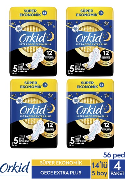 Orkid Süper Ekonomik Ultra Gece Extra Plus 14 Ad. 5 Boy x 4 Paket Orkid Süper Ekonomik Ultra Gece Extra Plus 14 Ad. 5 Boy x 4 Paket