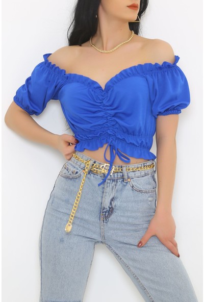 İsunstore Büzgülü Bluz Saks - 5027.148. İsunstore Büzgülü Bluz Saks - 5027.148.