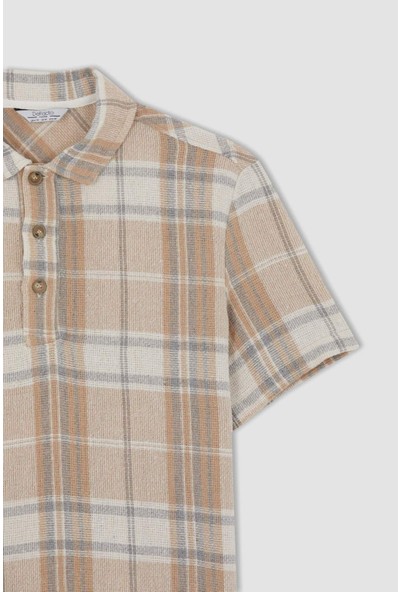 Regular Fit Polo Yaka Ekose Desenli Kısa Kollu GÖMLEK Y1535AZ22HS