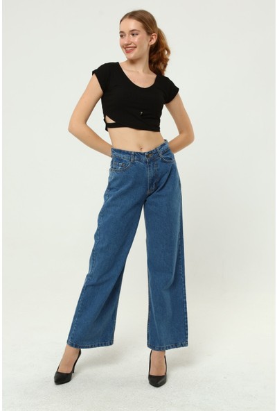 Nesafet Kadın Yüksek Bel Mavi Boyfriend Bol Paça Kot Pantolon Nesafet Kadın Yüksek Bel Mavi Boyfriend Bol Paça Kot Pantolon