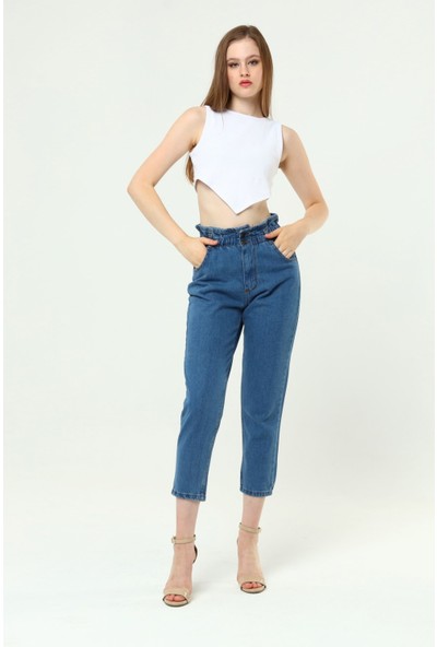 Nesafet Kadın Ekstra Yüksel Bel Kemer Büzgülü Mom Jean Pantolon Nesafet Kadın Ekstra Yüksel Bel Kemer Büzgülü Mom Jean Pantolon
