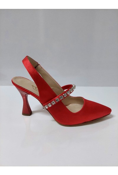 Vespero Üstten Taşlı Saten Bayan Abiye Ayakkabı