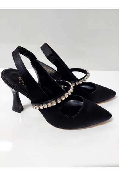 Vespero Üstten Taşlı Saten Bayan Abiye Ayakkabı