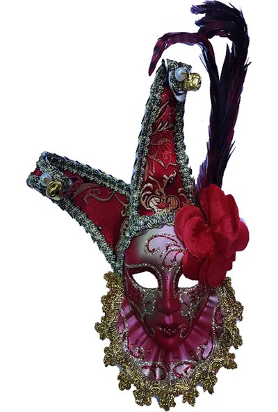 Daha Yok Mu Çıngıraklı Dekoratif Tüylü Seramik Maske Kırmızı Renk