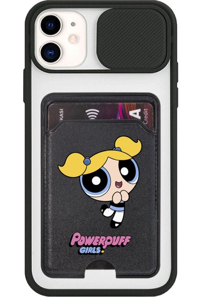 ShoptoCase Iphone 11 Powerpuff Girls Tasarımlı Sürgülü Kamera ve Kartlıklı Telefon Kılıfı
