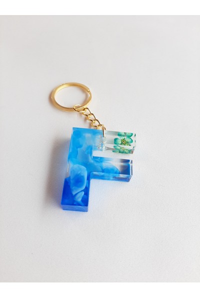 Mavi Beyaz Kurutulmuş Çiçekli Epoksi Harf Anahtarlık Mavi Beyaz Kurutulmuş Çiçekli Epoksi Harf Anahtarlık