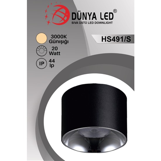 DÜNYA LED HS.491/2-S 20W SIVA ÜSTÜ LED DOWNLIGHT SİYAH İÇ Fiyatı