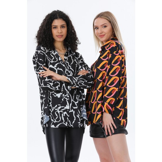 Pera Moda Mermer Desenli Saten Oversize Gömlek Fiyatı