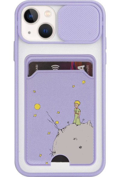 ShoptoCase Iphone 13 Küçük Prens-3 Tasarımlı Sürgülü Kamera ve Kartlıklı Telefon Kılıfı