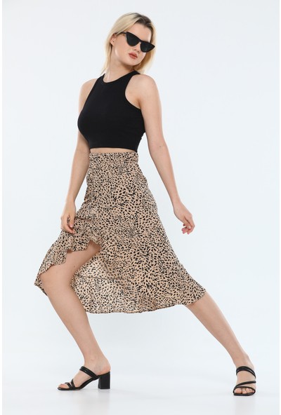 Julude Bisküvi Kadın Likralı Desenli Ön Yırtmaçlı Anvelop Etek P-040064 Julude Bisküvi Kadın Likralı Desenli Ön Yırtmaçlı Anvelop Etek P-040064