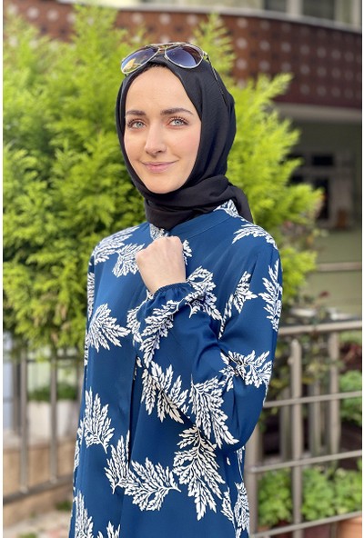 Düğmeli Desenli Tunik Petrol