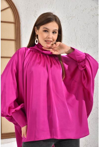 4over4 Ön Pileli Yarasa Kol Saten Bluz