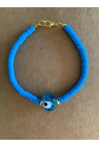 Rengarenk Scrunchies Mavi Nazarlıklı Cam Boncuk Halhal