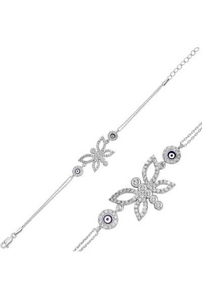 Gumush Gümüş Nazarlı Kelebek Kadın Bileklik