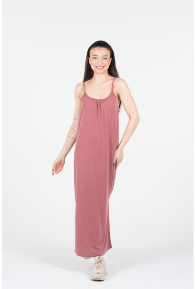 Garmenty Soft Pembe Basic Askılı Yırtmaçlı Elbise G2022221-P Garmenty Soft Pembe Basic Askılı Yırtmaçlı Elbise G2022221-P