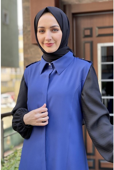 Moda Çizgi Gömlek Yakalı Yelek Koyu Indigo Moda Çizgi Gömlek Yakalı Yelek Koyu Indigo