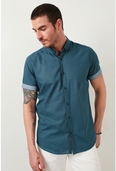 Buratti Düğmeli Yaka % 100 Pamuk Gömlek Erkek Gömlek CF21S112546