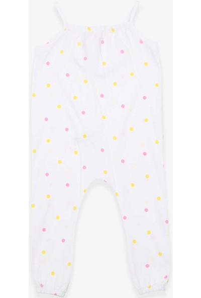 Breeze Kız Çocuk Tulum Renkli Puantiye Desenli Beyaz (4-9 Yaş)