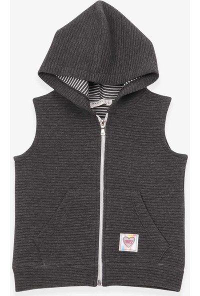 Breeze Kız Çocuk Yelek Kapüşonlu Fermuarlı Antrasit (3-8 Yaş)