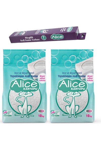 Kartopu Beyaz Sabun ve Ince Taneli Kedi Kumu 2X10KG (23LT) + Alice Büzgülü Kum Kabı Poşeti 7'li
