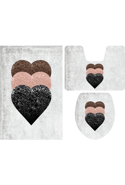 Kaymaz Leke Yapmaz Yıkanabilir Tatlı Kalp Desenli 3 Lü Klozet Takımı Kaymaz Leke Yapmaz Yıkanabilir Tatlı Kalp Desenli 3 Lü Klozet Takımı