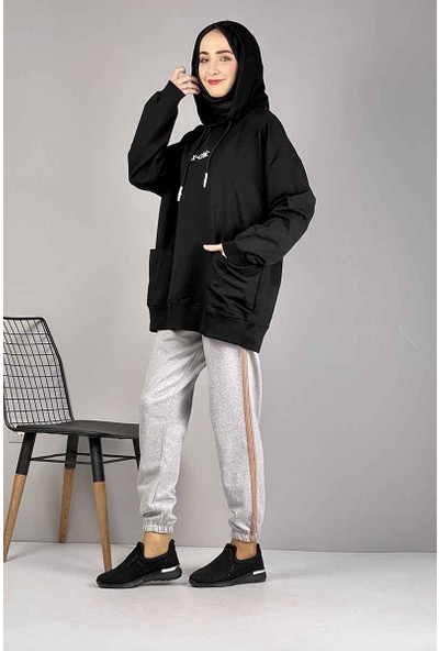 Moda Çizgi Şerit Detaylı Eşofman Altı Gri Taba Moda Çizgi Şerit Detaylı Eşofman Altı Gri Taba