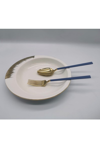 Özlife Bella 60 Parça Gold Mavi Sofra Takımı