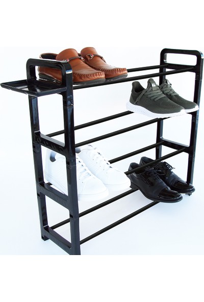 4 Katlı Siyah Ayakkabılık Dekoratif Ayakkabılık Demonte 1. Sınıf