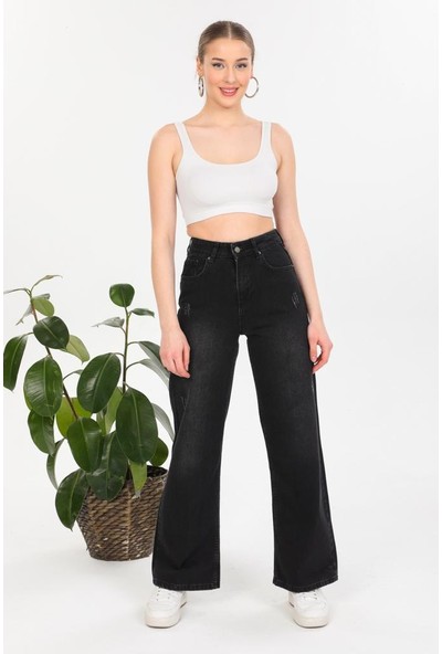 Emi Yüksek Bel Siyah Palazo Pantolon