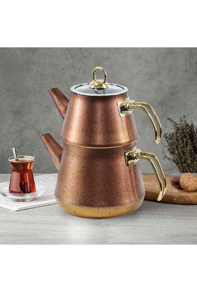 Porsima Duru Metal Kulplu Orta Boy Granit Çaydanlık Kahve