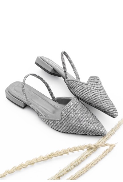 Marjin Kadın Hasır Örgü Günlük Sandalet Sivri Burun Atkılı Babet Hesla