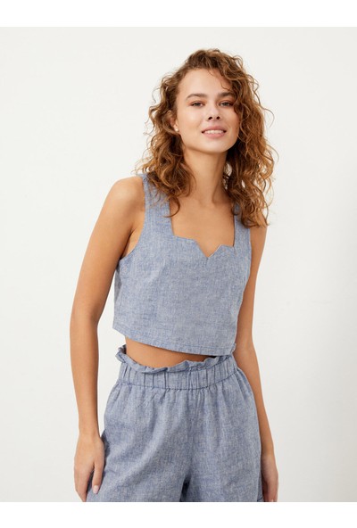 Pamuk Keten Karışımlı Rahat Kesim Askılı Bluz